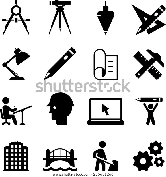 Engineering Drafting Icons Stock Vector (Royalty Free) 256631266 ...