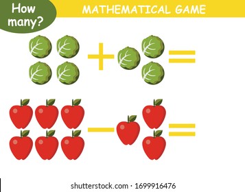 Examples Addition Fruits Vegetables Educational Page Stock Vector ...