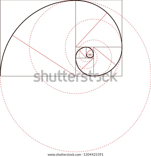 Fibonacci Spiral Red Radii Circles Stock Vector (Royalty Free ...