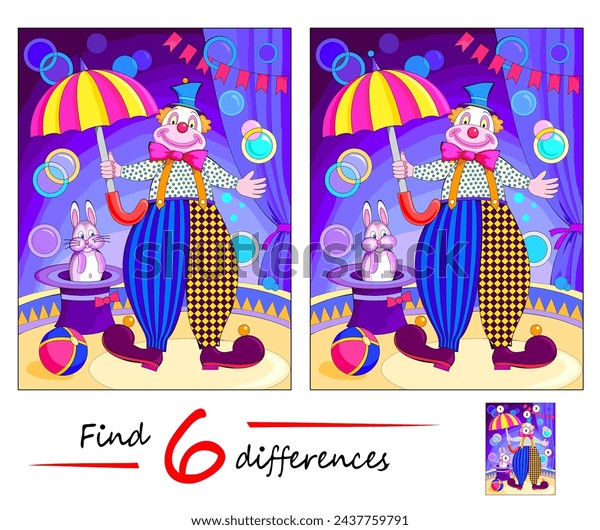 Find 6 Differences Illustration Funny Clown Stock Vector (Royalty Free ...