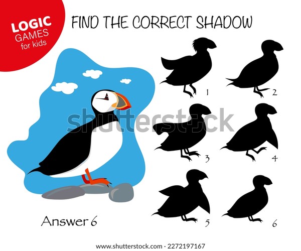 Find Correct Shadow Puffin Cute Cartoon Stock Vector (Royalty Free ...