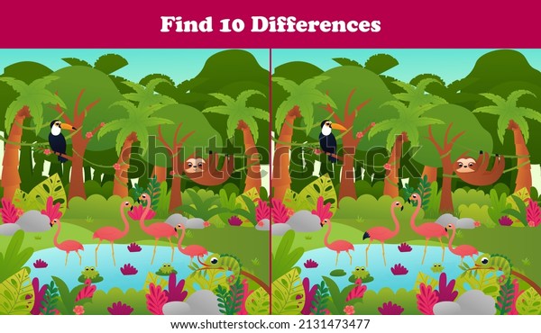 Find Ten Differences Printable Worksheet Tropical Stock Vector (Royalty ...