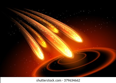 Fire Comets Falls Down On Planet Stock Vector (Royalty Free) 379634662 ...