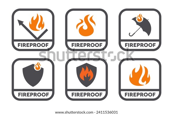 Fireproof Flame Resistant Vector Labels Fire Stock Vector (Royalty Free ...