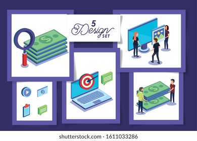 Vektor Stok Five Designs Teamwork People Objects Vector (Tanpa Royalti ...