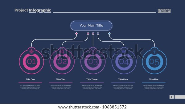 Five Ideas Process Chart Slide Template: vector de stock (libre de ...