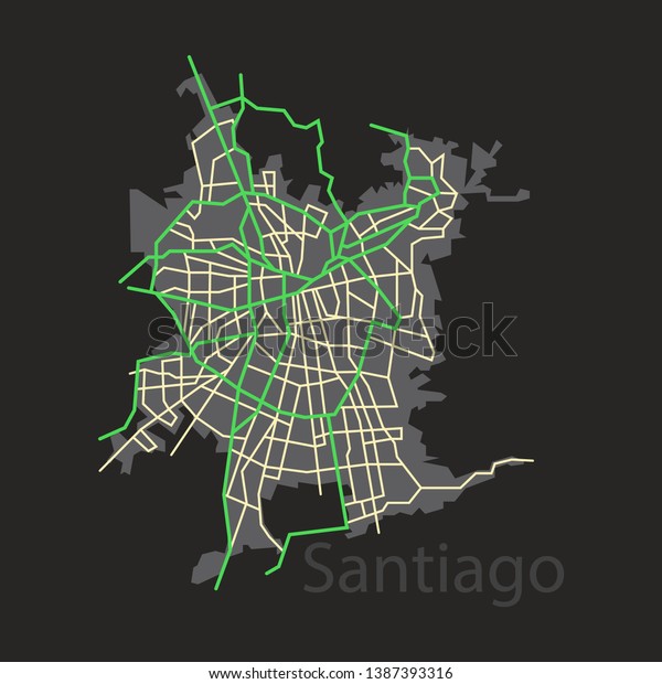 Flat Road Administrative Map Agglomeration Santiago Stock Vector ...