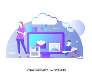 Cloud Computing Concept People Scene Man Stock Vector (Royalty Free ...