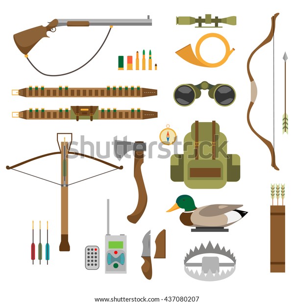 Flat Vector Illustration Hunter Stuff Gun Stock Vector (Royalty Free ...