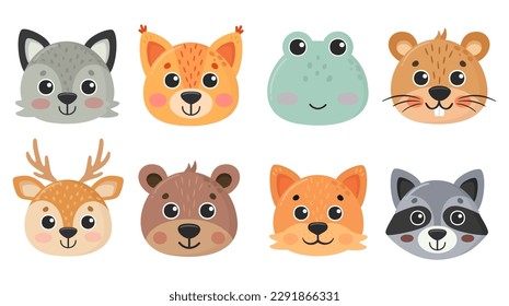 Forest Animals Set Cute Faces Cute Stock Vector (Royalty Free ...