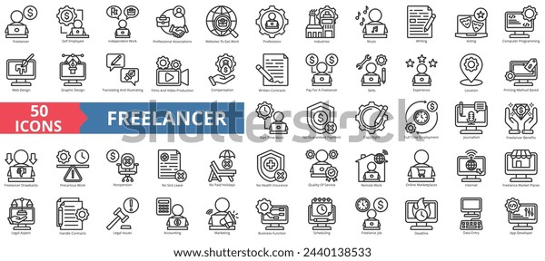 Freelancer Icon Collection Set Containing Self Stock Vector (Royalty ...