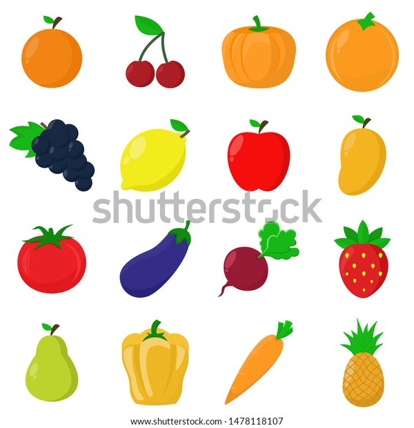 Fruits Vegetables 2d Vector Stock Vector (Royalty Free) 1478118107 ...