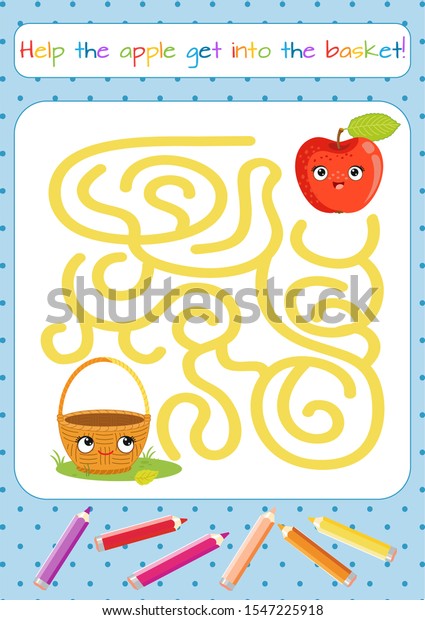 Funny Little Apple Maze Coloring Book Stock Vector (Royalty Free ...