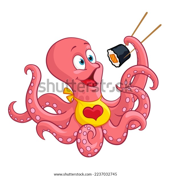 Funny Octopus Eats Vector Illustration Octopus Stock Vector (Royalty ...
