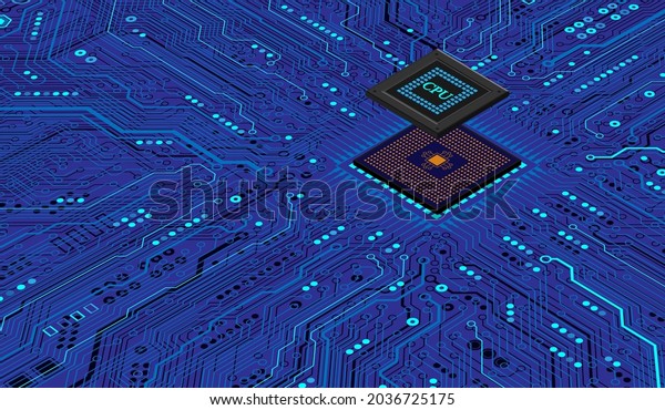 Futuristic Microchip Processor Lights On Blue Stock Vector (Royalty ...