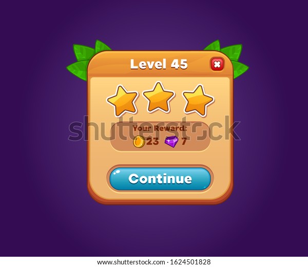 Game Ui Popup Level Completed Window Stok Vektör (Telifsiz) 1624501828 | Shutterstock