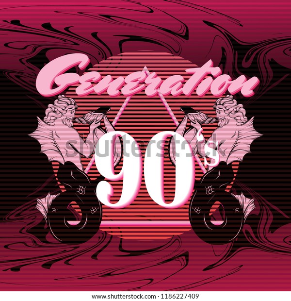 Generation 90s Vector Poster Hand Drawn: vector de stock (libre de ...
