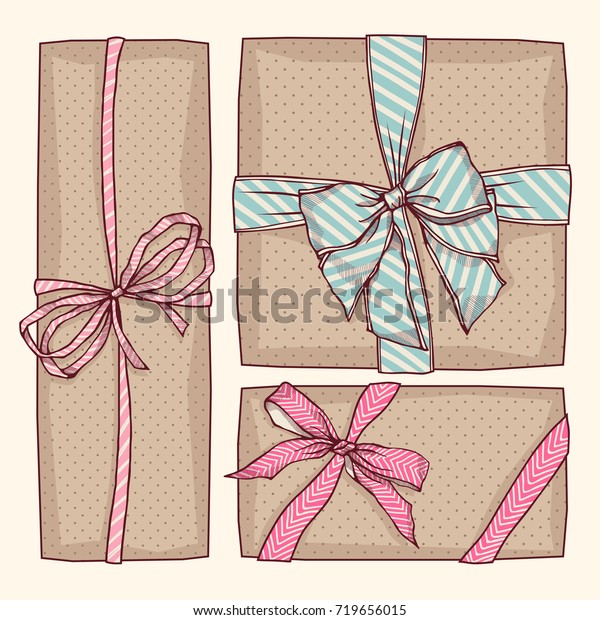 Gift Wrap Bow Set Templates Freehand Stock Vector (Royalty Free ...