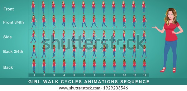 Girl Character Walk Cycle Animation Sequence Stock Vector (Royalty Free ...
