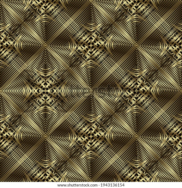 Gold 3d Lines Seamless Pattern Grid Stock Vector (Royalty Free ...