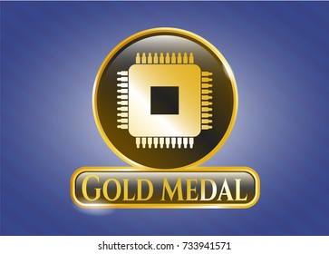 Golden Emblem Badge Microchip Microprocessor Icon Stock Vector (Royalty ...