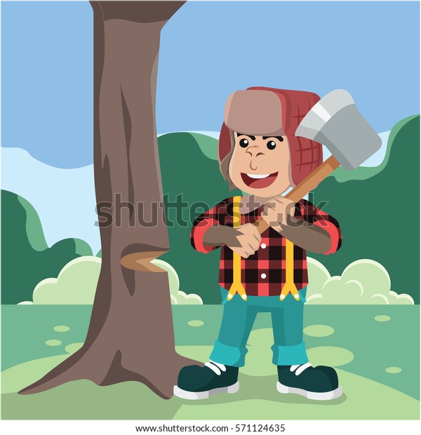 Gorilla Lumberjack Cutting Tree Stock Vector (Royalty Free) 571124635 ...