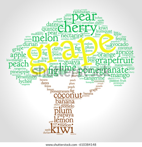 Grape Word Cloud Shape Tree Grey: เวกเตอร์สต็อก (ปลอดค่าลิขสิทธิ์ ...