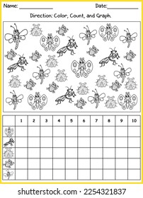 Graphing Worksheets Group Insects Color Count Stock Vector (Royalty ...