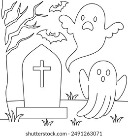 Friendly Ghost Next Tombstone Colouring Halloween Stock Vector (Royalty ...