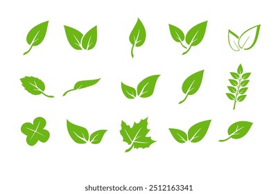 Green Leaf Icons Set Elements Design Stock Vector (Royalty Free ...