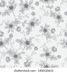 Grey Vector Flowers Leaves Pattern On Stock Vector (Royalty Free ...