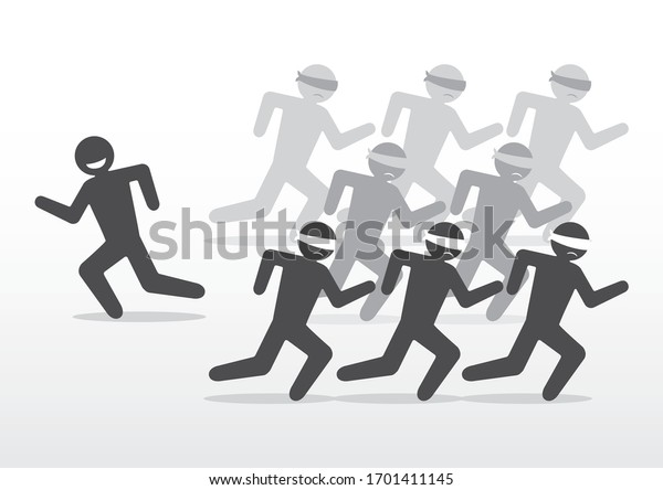 Group People Running Same Direction While Stock Vector (Royalty Free ...