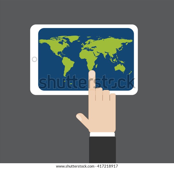 Hand Click On Map Tablet Screen Stock Vector (Royalty Free) 417218917 ...