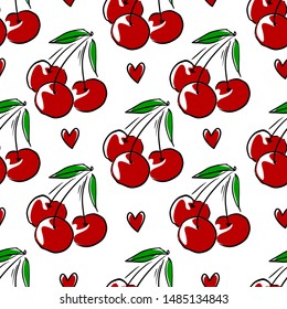 Hand Drawn Cherry Print Pattern Seamless Stock Vector (Royalty Free ...