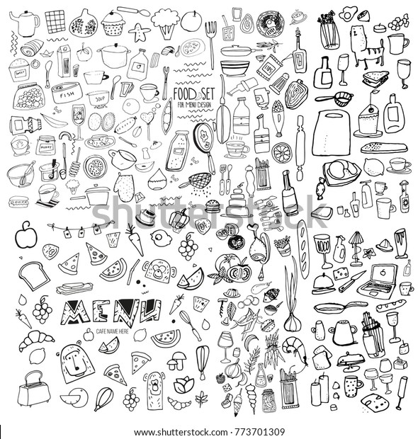Hand Drawn Food Elements Set Menu Stock Vector (Royalty Free) 773701309 ...