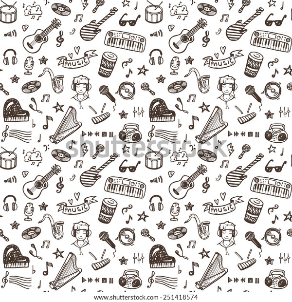 Hand Drawn Musical Instruments Collection Seamless Stock Vector ...
