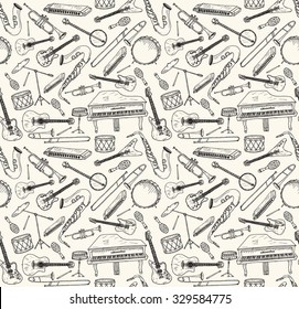 Hand Drawn Musical Instruments Seamless Pattern Stock Vector (Royalty ...