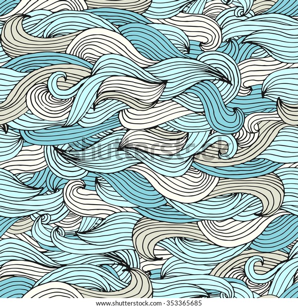 Hand Drawn Seamless Wave Pattern Vector Stock Vector (Royalty Free ...