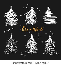 Christmas Tree Set Hand Drawn Illustrations Stock Vector (Royalty Free ...