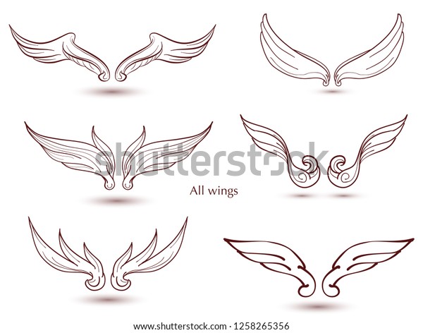 Hand Drawn Wings Set Vector Doodle Stock Vector (Royalty Free ...