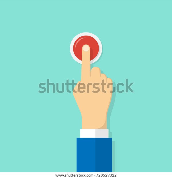 Hand Pressing Red Button Flat Design Stock Vector (Royalty Free ...