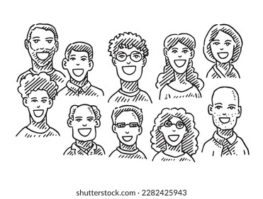 Handdrawn Vector Drawing Group Happy Faces Stock Vector (Royalty Free) 2282627551 | Shutterstock