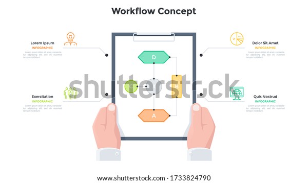 Hands Holding Document Workflow Chart Block Stock Vector (Royalty Free ...