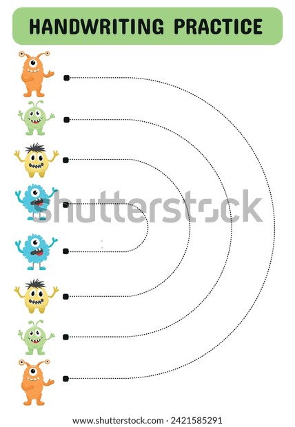 Handwriting Practice Sheet Monsters Childrens Educational Stock Vector ...