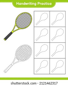 Vektor Stok Handwriting Practice Tracing Lines Tennis Racket (Tanpa ...