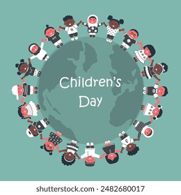Happy Children Around Globe Multicultural Group Stock Vector (Royalty ...