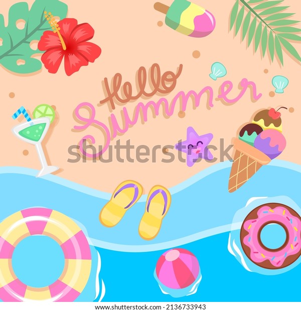 Hello Summer Fun Cute Vector Set Stock Vector (Royalty Free) 2136733943 ...