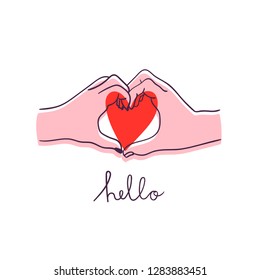 Hello Two Hands Heart Shape Saint Stock Vector (Royalty Free ...