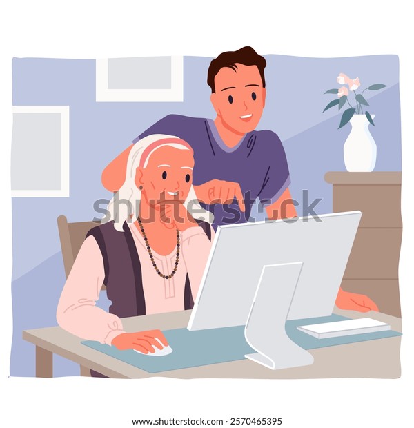 Help Support Young Man Older Woman Stock Vector (Royalty Free) 2570465395 | Shutterstock