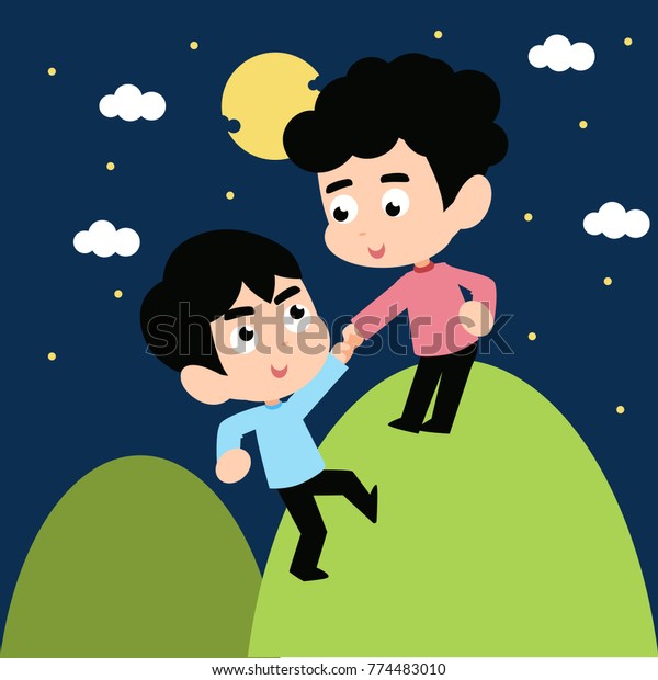 Helping Each Other Vector Poster Illustration Stock Vector (Royalty ...